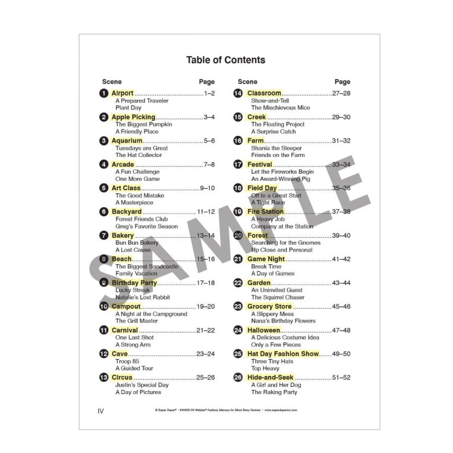 Webber Auditory Memory for Short Story Scenes - Speech Corner
