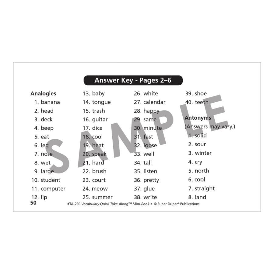 Vocabulary Quick Take Along - Speech Corner