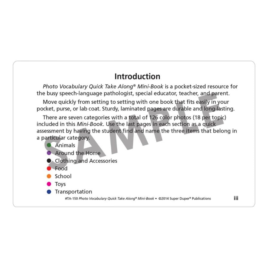 Photo Vocabulary Quick Take Along - Speech Corner