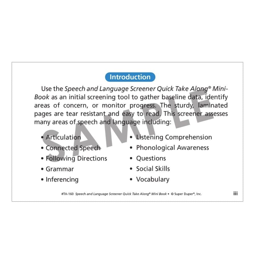 Speech & Language Screener Quick Take Along *This item has been ...