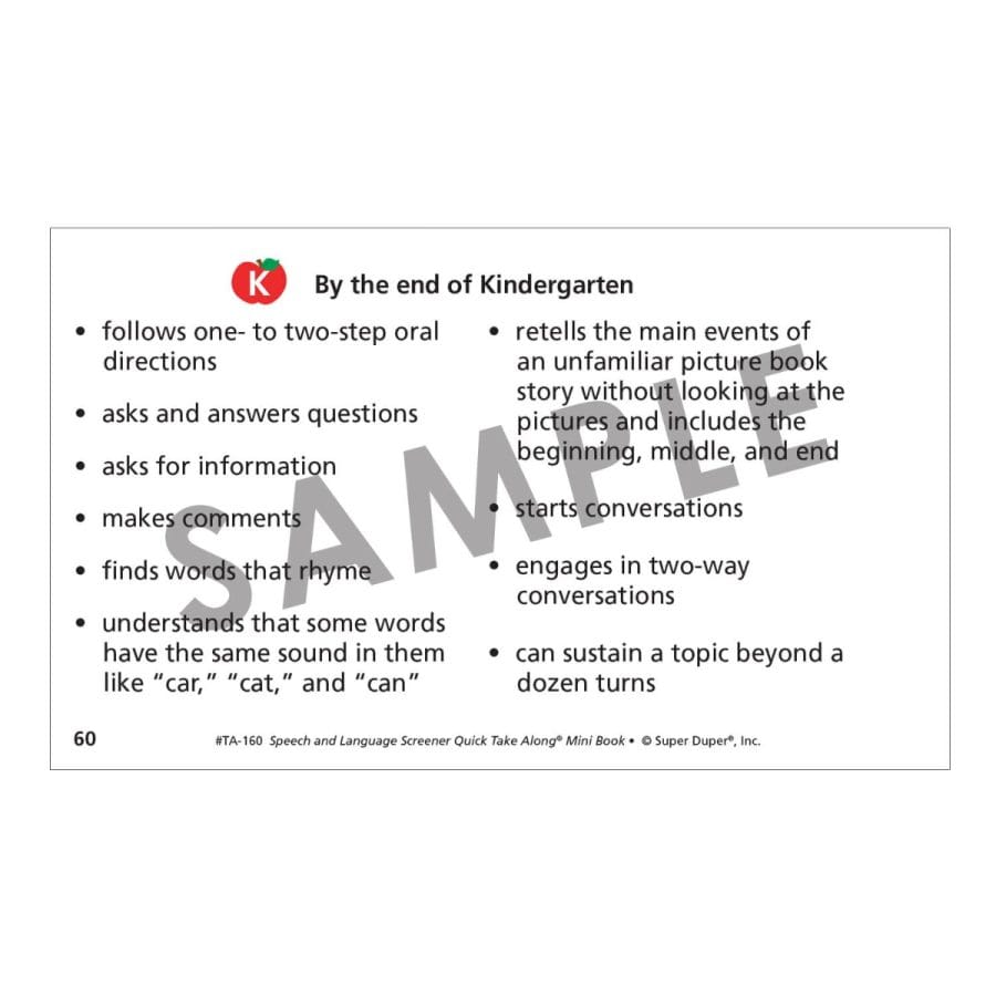 Speech & Language Screener Quick Take Along *This item has been ...