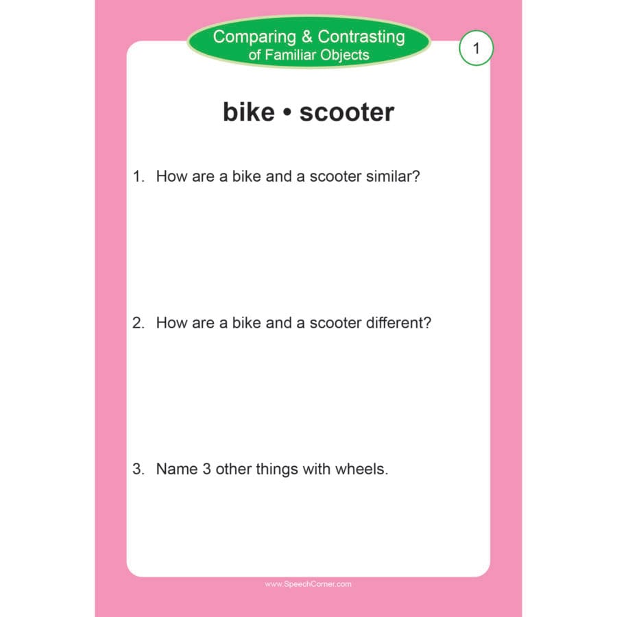 Speech Corner Photo Cards - Comparing & Contrasting of Familiar Objects ...