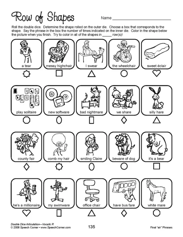 Double Dice Articulation Vocalic /r/ - Speech Corner