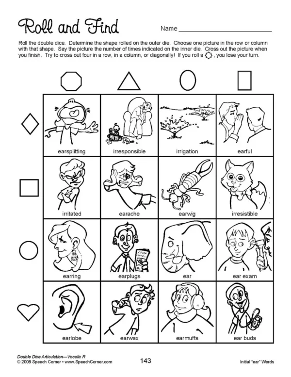 Double Dice Articulation Vocalic /r/ - Speech Corner