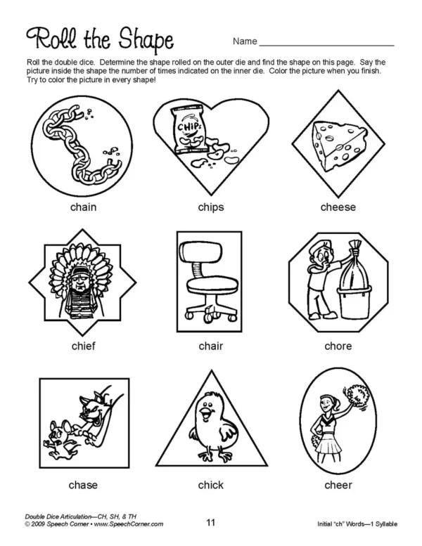 Double Dice Articulation CH, SH, & TH - Speech Corner