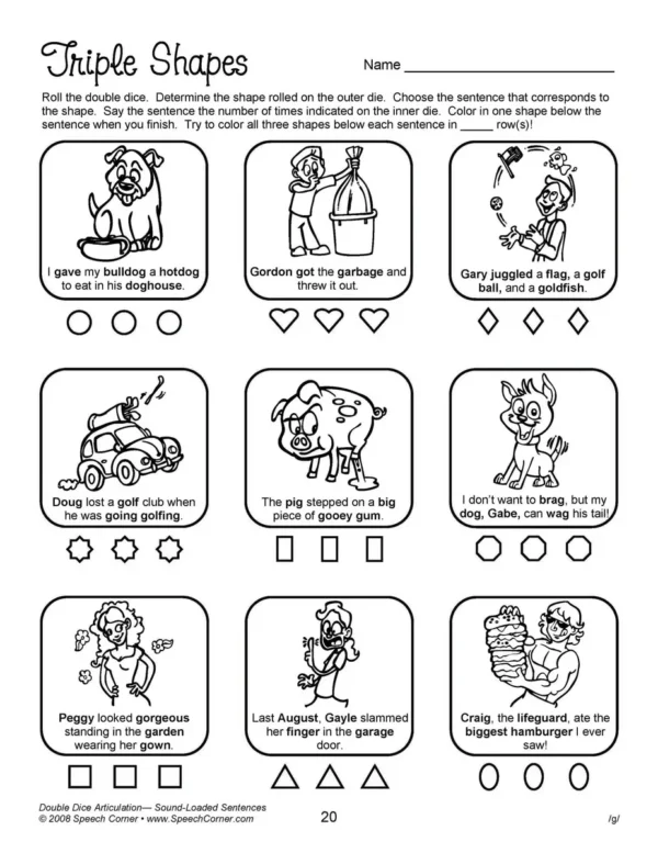 Double Dice Articulation - Sound Loaded Sentences - Speech Corner
