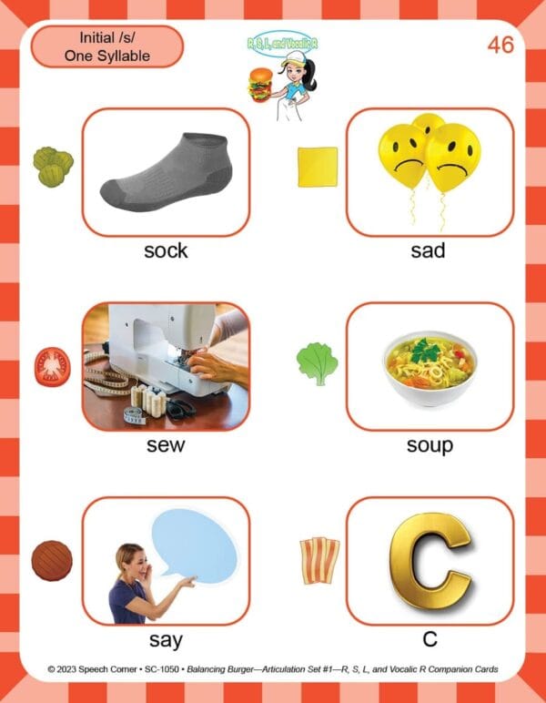 Balancing Burger Articulation Companion Cards Set #1: R, S, L, and ...