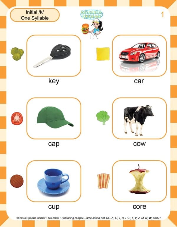 Balancing Burger Articulation Companion Cards Set #3: K,G,T,D,P,B,F,V,Z ...