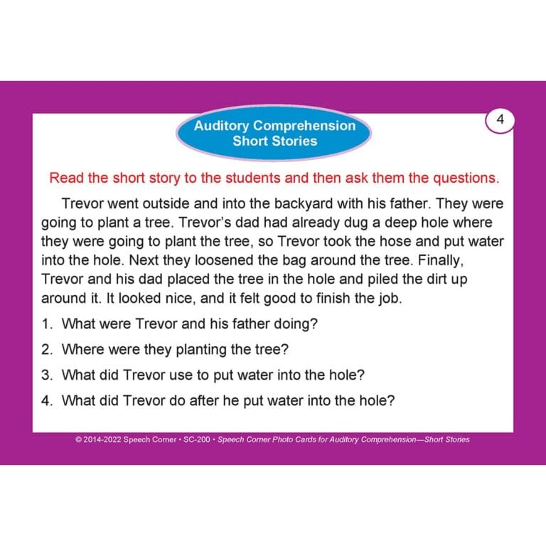 Auditory Comprehension - Short Stories - Speech Corner Photo Cards ...