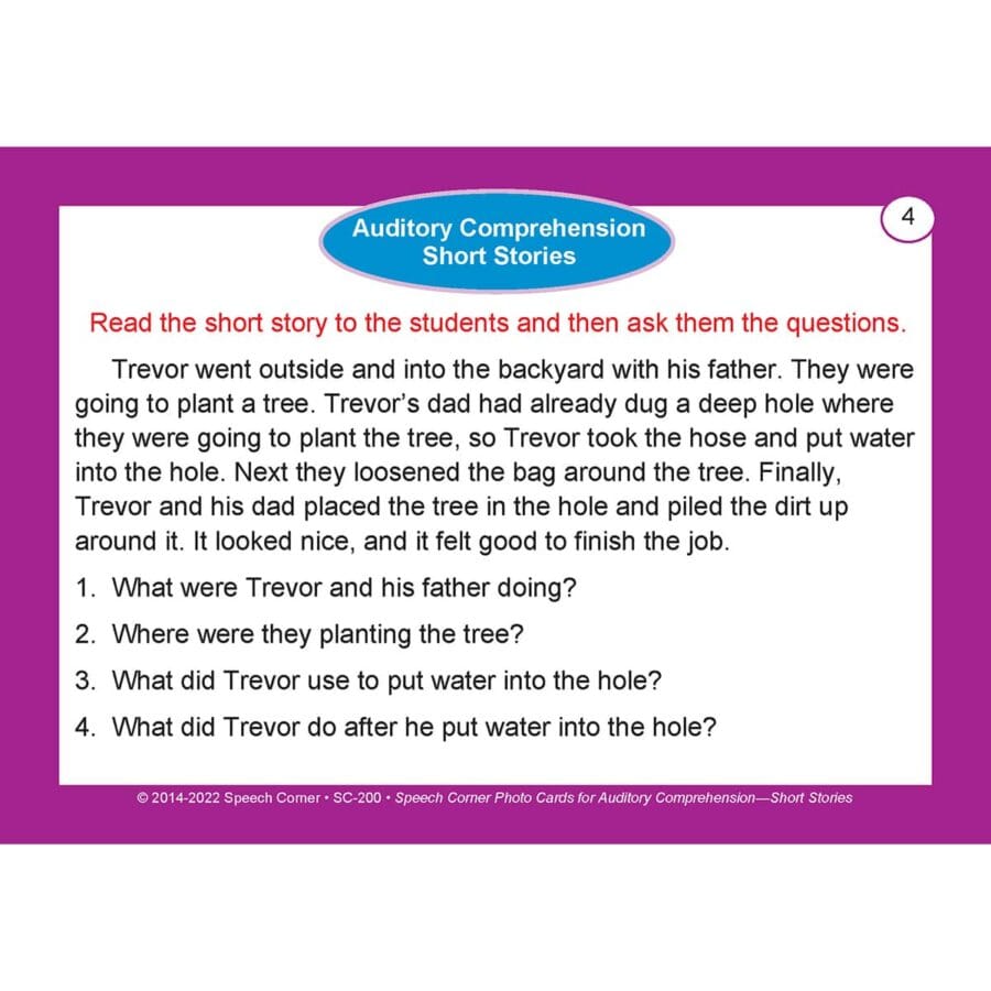 Auditory Comprehension - Short Stories - Speech Corner Photo Cards ...