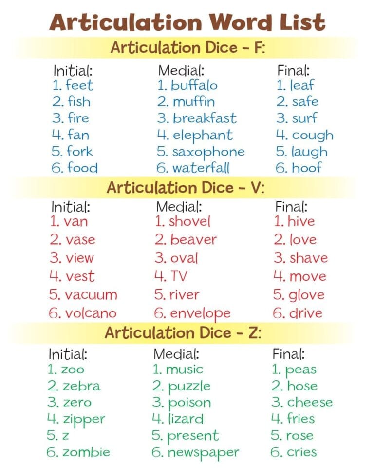 Articulation Rolling Cubes F/V/Z - Speech Corner