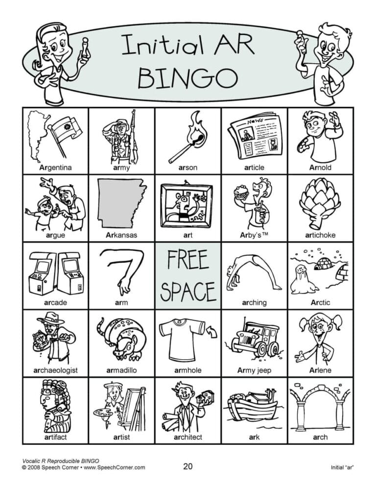 Vocalic R Reproducible Bingo - Speech Corner