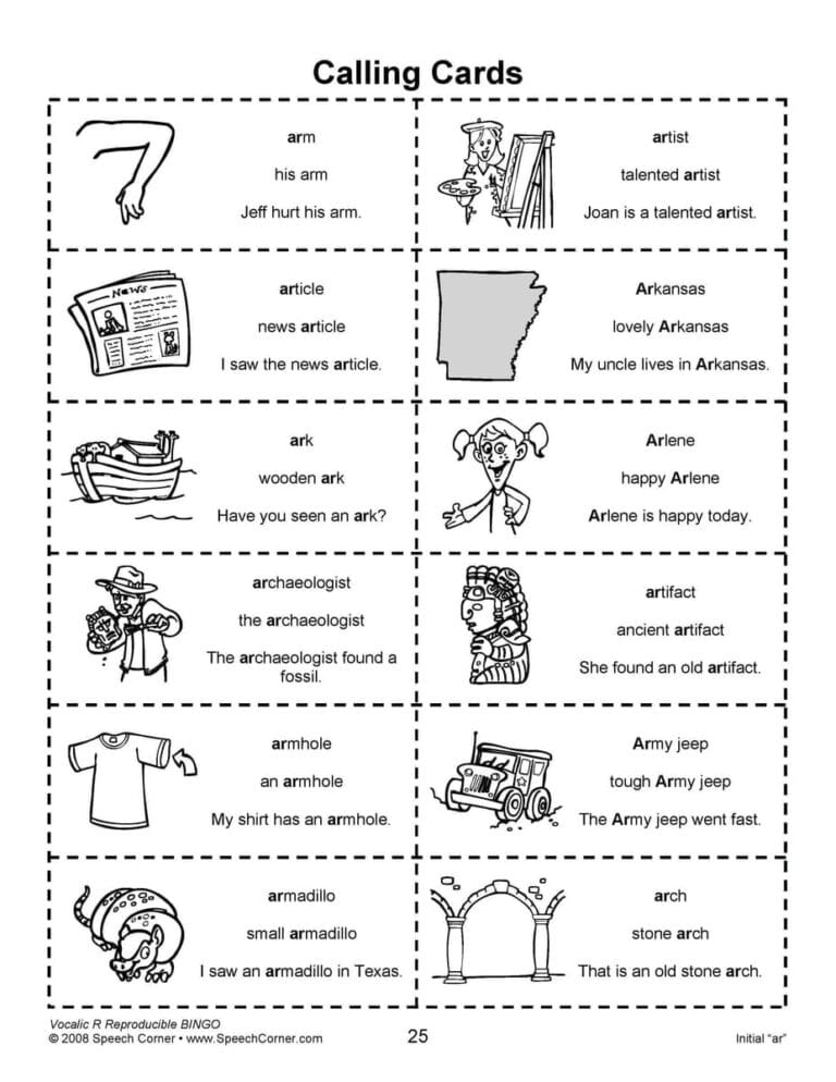 Vocalic R Reproducible Bingo - Speech Corner