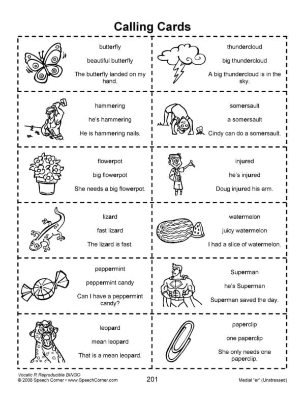Vocalic R Reproducible Bingo - Speech Corner